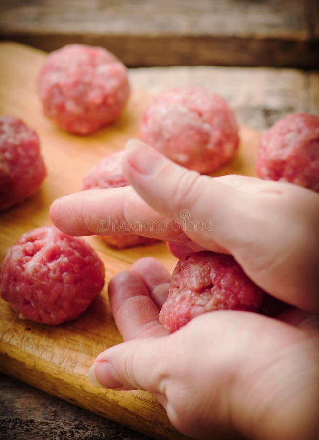 Raw Meat Balls on a Chopping Board. Stock Image - Image of fresh ...