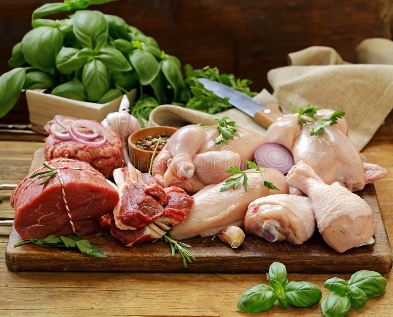 Raw Meat, Beef, Minced Meat, Lamb, Chicken Stock Image - Image of ...