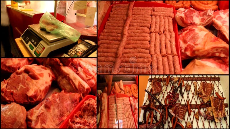 Raw Meat in the Butchery Shop Stock Video Footage - Video of market ...