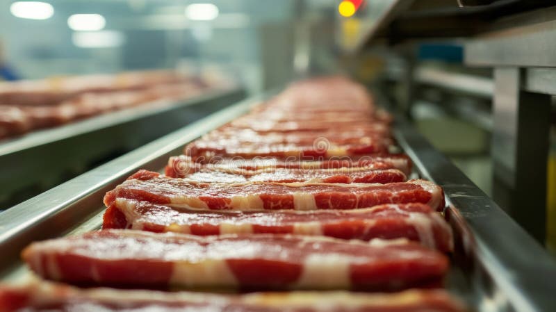 Raw Meat Conveyor Belt Factory Production Line Stock Illustration ...