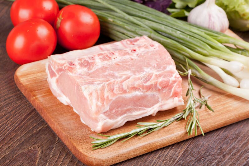 Raw meat for cooking stock photo. Image of pork, leaf - 32291230