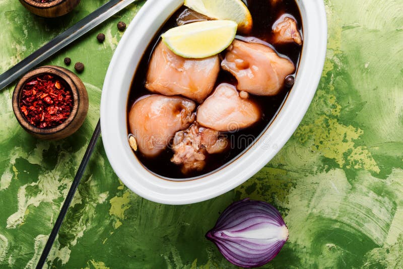 Raw marinated chicken meat stock photo. Image of seasoning - 137911046