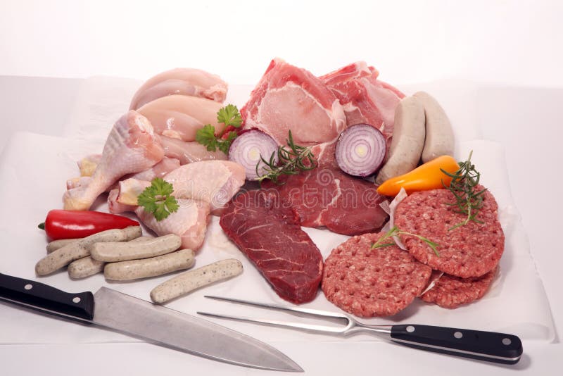 Raw Meat. Different Types of Raw Pork Meat, Chicken and Beef with ...
