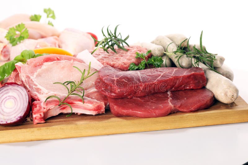 Raw Meat. Different Types of Raw Pork Meat, Chicken and Beef with ...