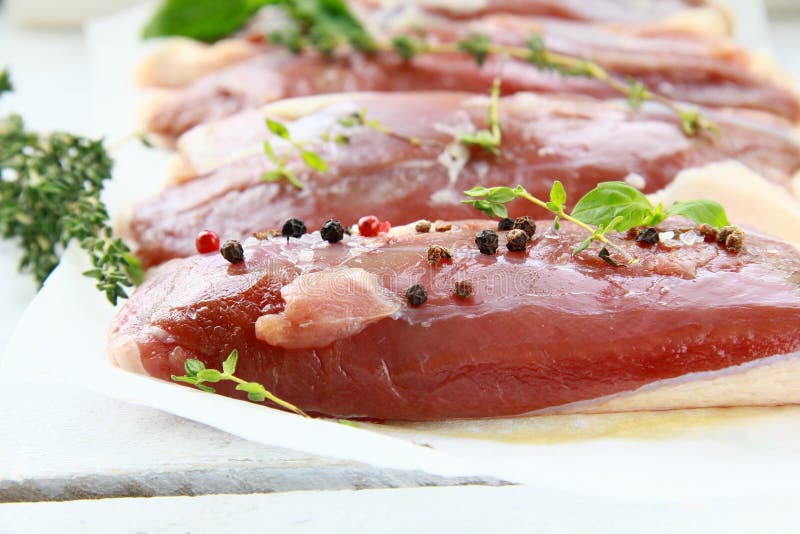 Raw Meat, Duck Fillet with Spices Stock Photo - Image of meat, bird ...