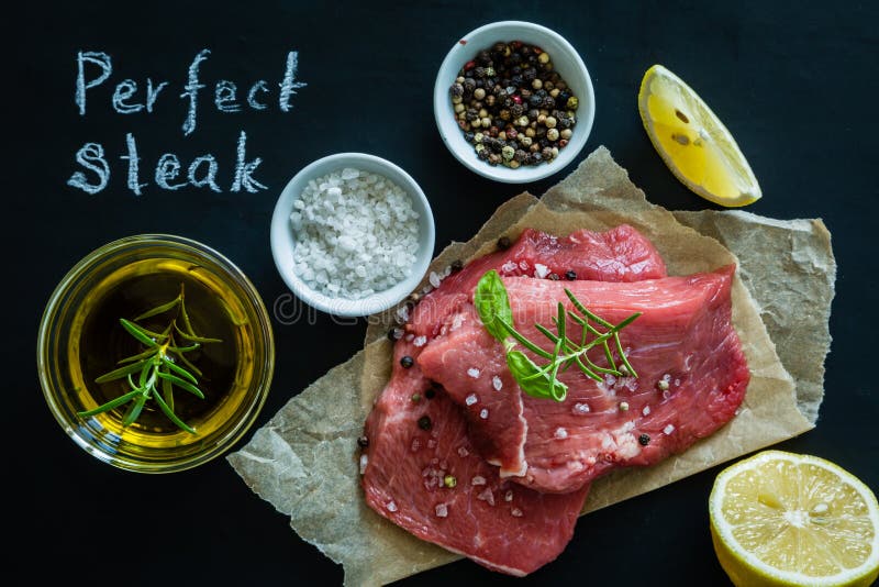Raw Meat with Herbs, Lemon, Garlic, Salt Stock Image - Image of ...
