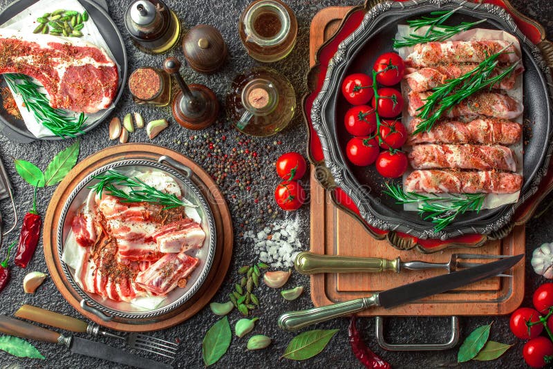 Raw meat on the kitchen stock image. Image of preparation - 108293141