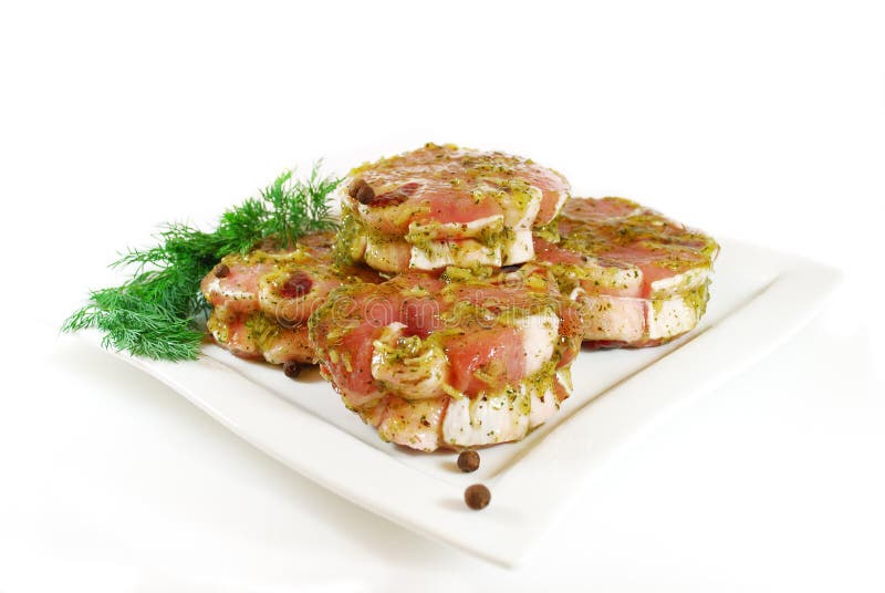 Raw Meat. Marinated Pig Rolls for Barbecue. Delicacy Isolated on a ...