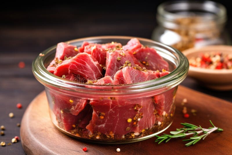 Raw Meat Marinating in a Glass Container Stock Illustration ...