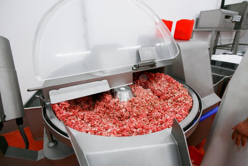 Raw Meat Minced in an Industrial Process, Stored in a Stainless Steel ...