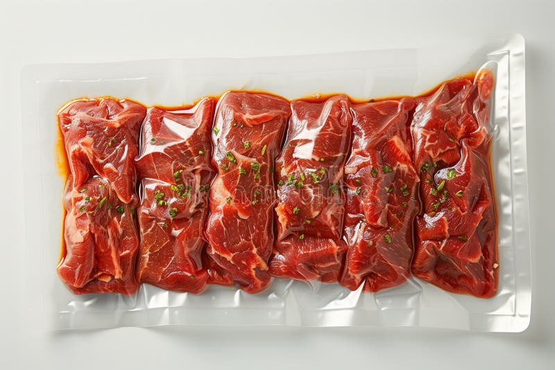 Raw Meat Wrapped in Plastic on White Surface Stock Image - Image of ...