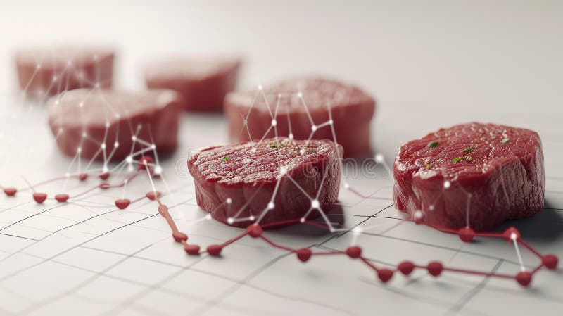 Raw Meat Pieces on a Digital Graph Representing Data Analysis Stock ...