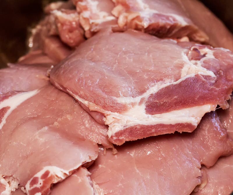 Raw meat in pile stock image. Image of uncooked, wooden - 83383637