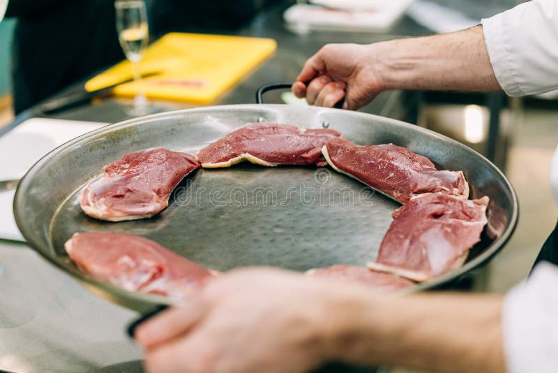 Raw Meat Pork Pan Frying Cooking Kitchen Stock Image - Image of meat ...