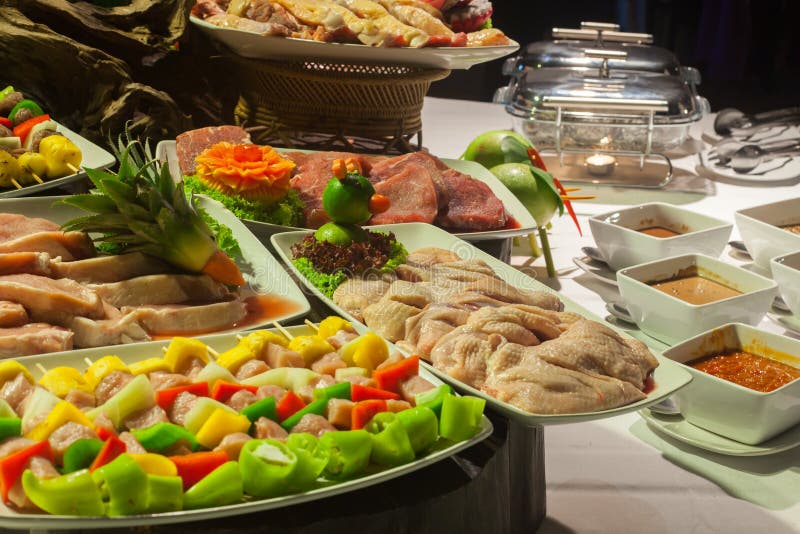 Raw meat at the wedding. stock photo. Image of abuffet - 118850916