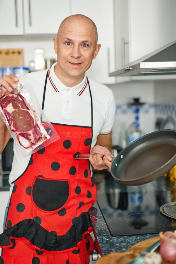 Raw Meat. the Process of Preparing Meat. a Male Chef in the Kitchen ...