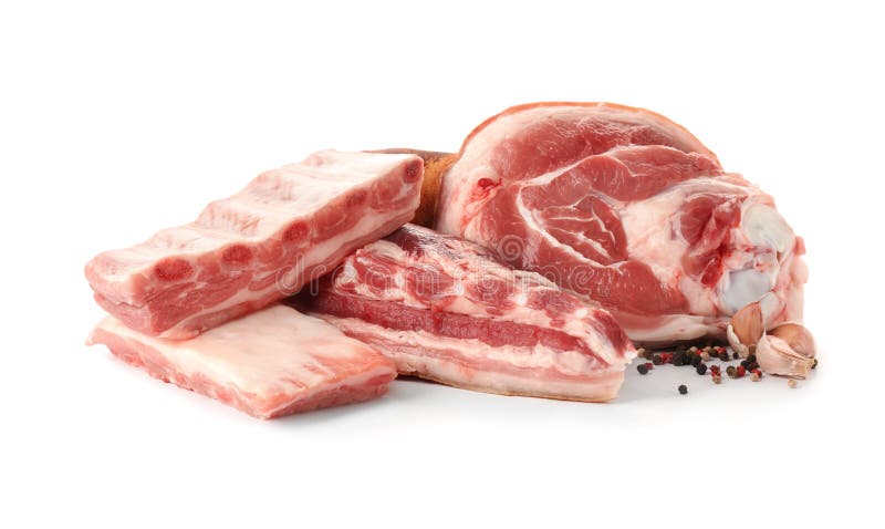 Raw Meat Products on White Background Stock Image - Image of background ...
