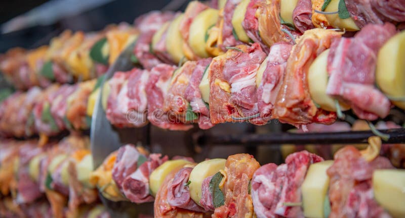 Spit-roasted meat stock photo. Image of refreshment - 138098090