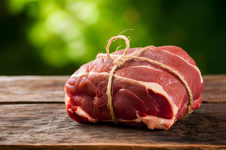 Raw Meat on Rustic Wood with String, Ready for Cooking, Fresh Quality ...
