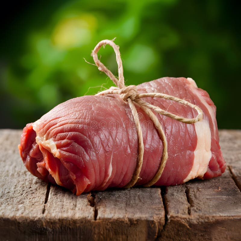 Raw Meat on Rustic Wood with String, Ready for Cooking, Fresh Quality ...