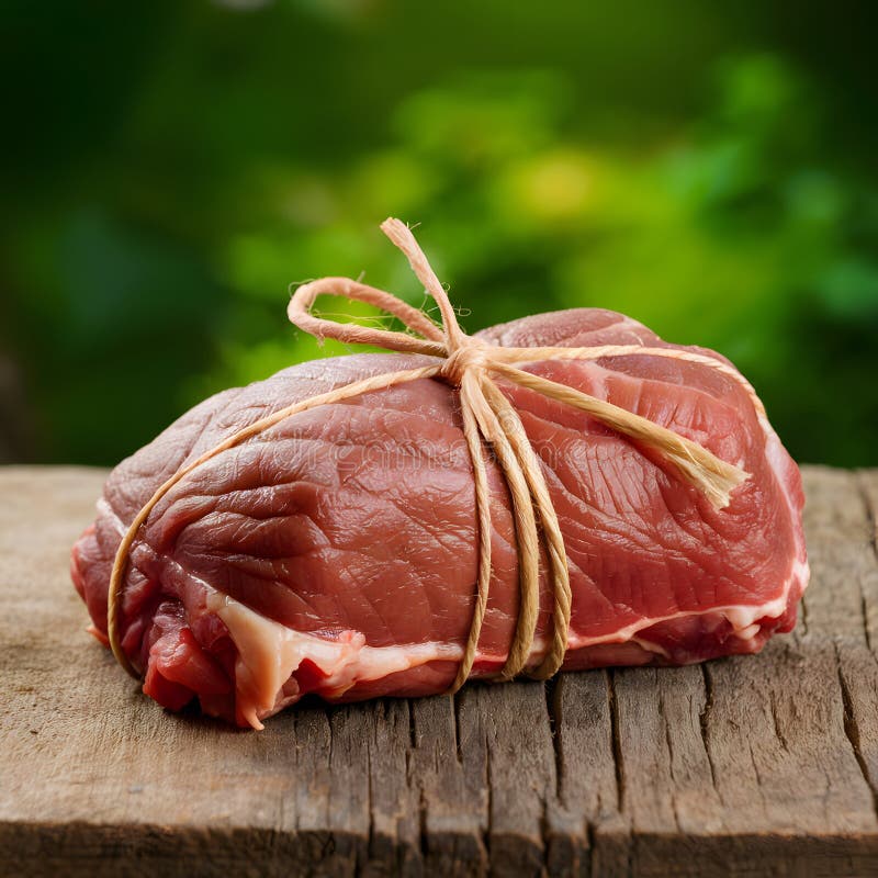 Raw Meat on Rustic Wood with String, Ready for Cooking, Fresh Quality ...