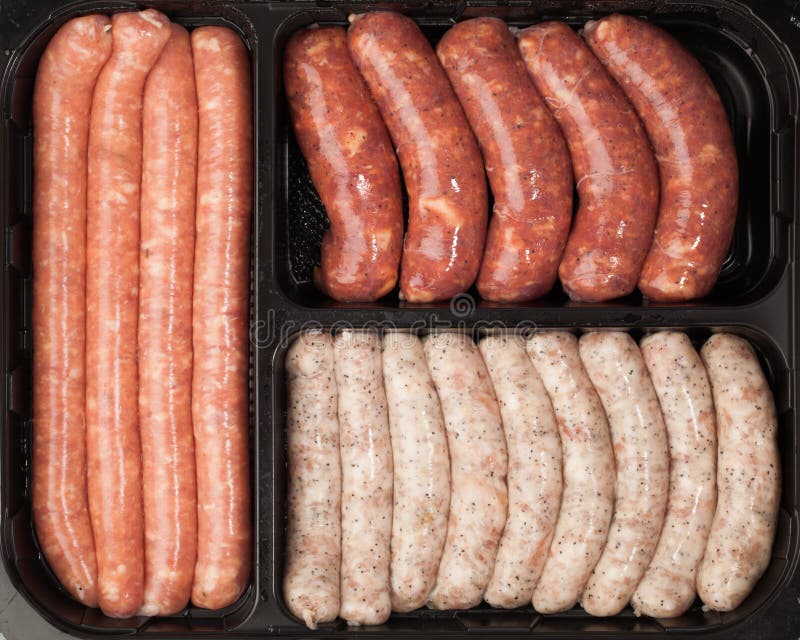 Raw Meat Sausages in the Container Stock Image - Image of german ...