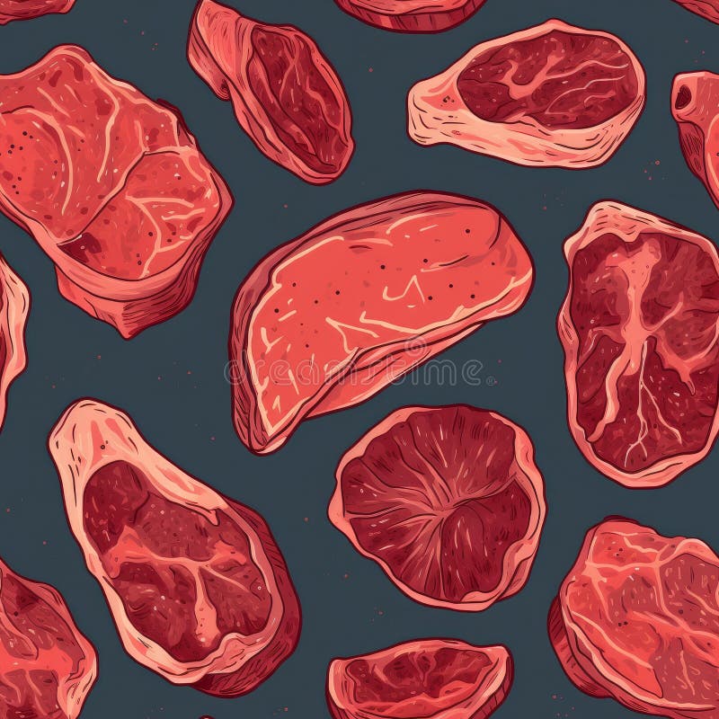 Raw Meat Seamless Pattern. Generate Ai Stock Illustration ...