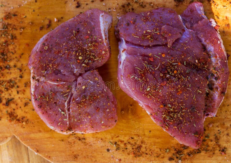 Raw Meat with Seasoning on the Tree Stock Image - Image of fresh, board ...