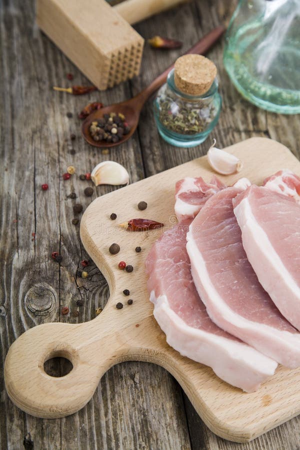 Raw Meat with Spices on a Table Stock Image - Image of pepper, pork ...