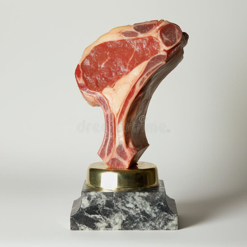 Raw Meat Trophy on Marble and Gold Base Stock Image - Image of marble ...