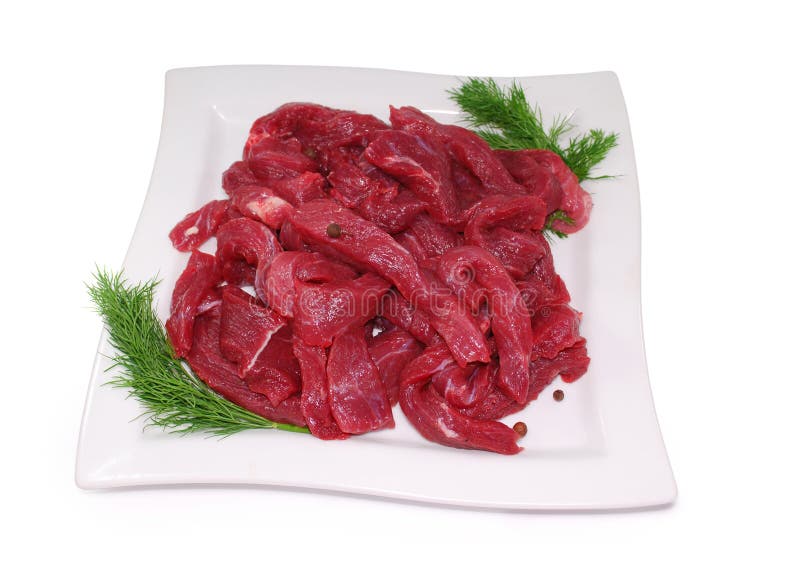 Raw Meat. Uncooked Fresh Beef Slices Isolated on White Stock Photo ...