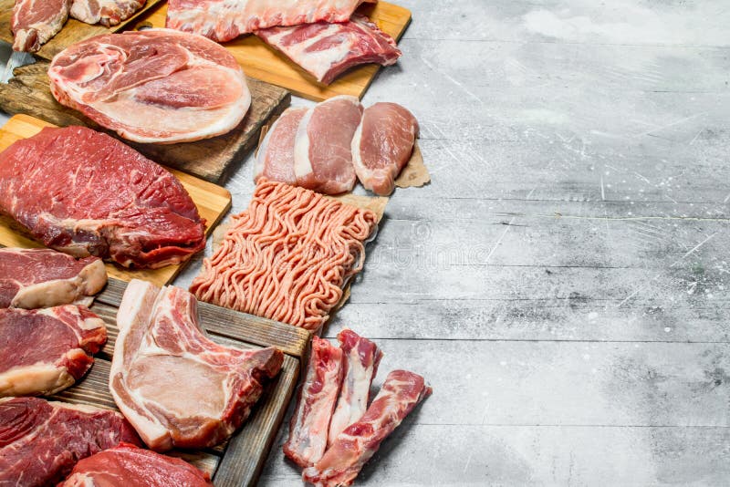 Raw Meat. the Various Meats of Pork and Beef Stock Photo - Image of ...