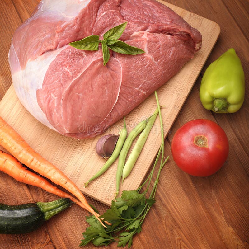 Raw meat and vegetables stock image. Image of cutting - 46230397