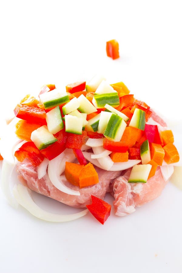 Raw Meat, Vegetables Mix for Teppanyaki Isolated Stock Photo - Image of ...