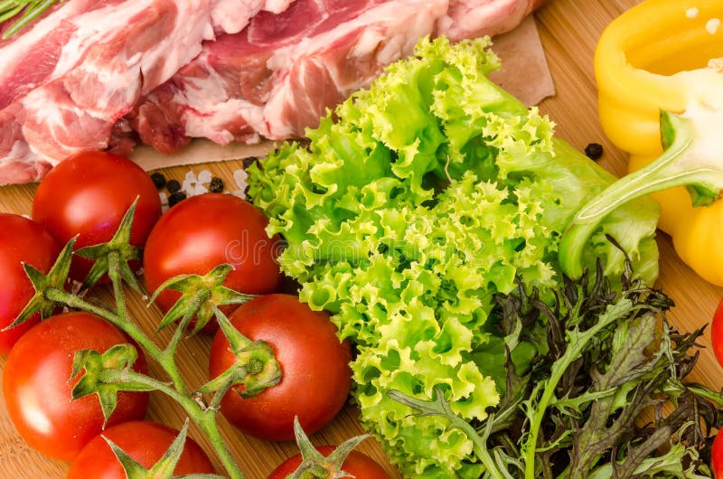 Raw Meat, Vegetables and Spices Stock Photo - Image of butchery, beef ...