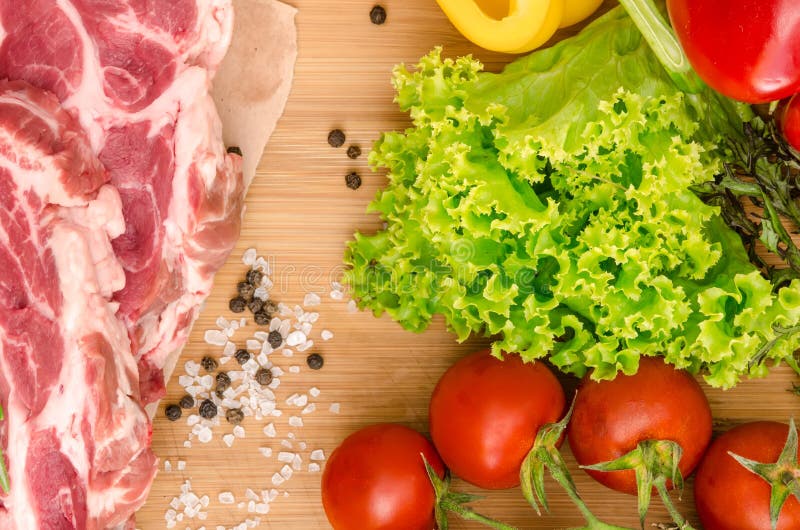 Raw Meat, Vegetables and Spices Stock Photo - Image of butchery, beef ...