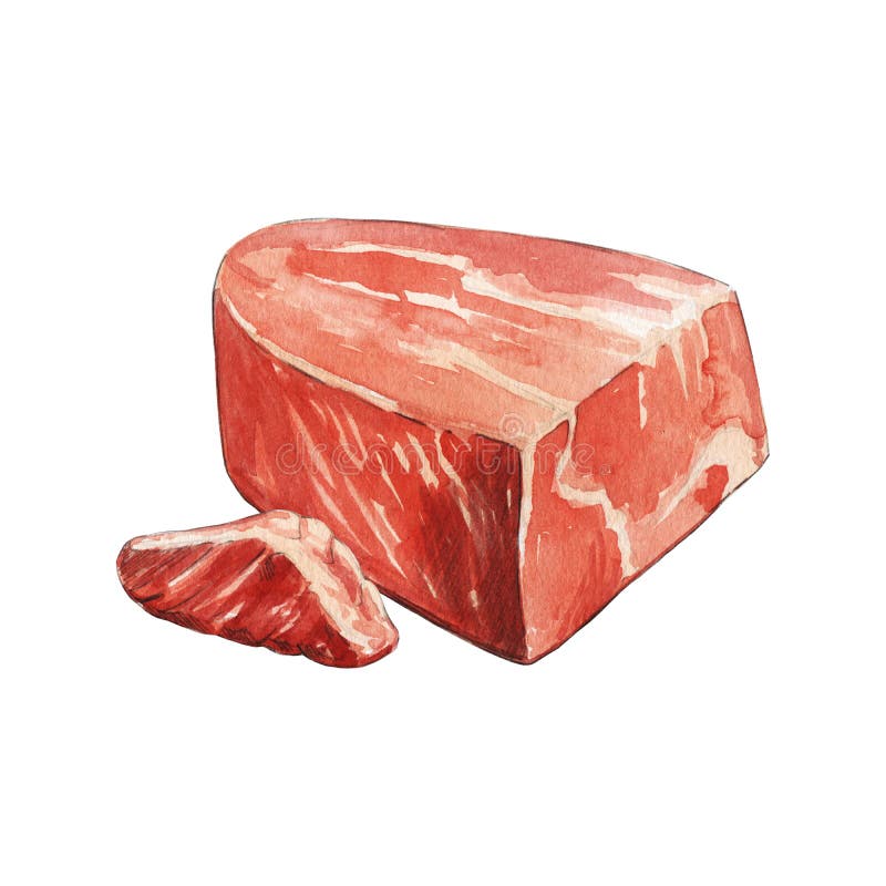 Raw Meat Watercolor Illustration on Black Background Stock Illustration ...