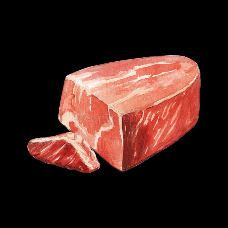 Raw Meat Watercolor Illustration on Black Background Stock Illustration ...