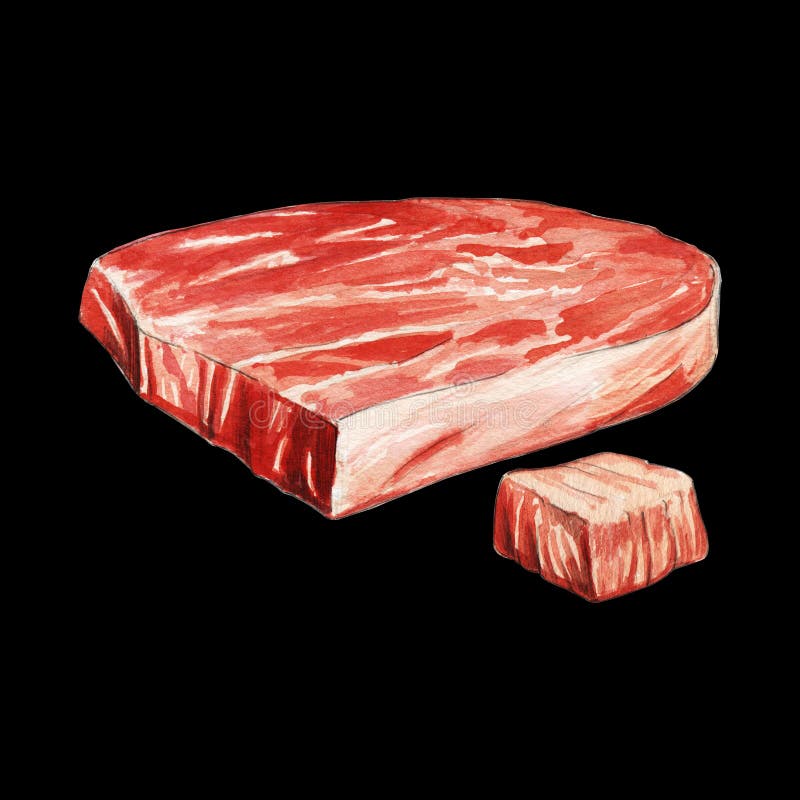 Raw Farmer Organic Chopped Meat Watercolor Illustration on Black ...