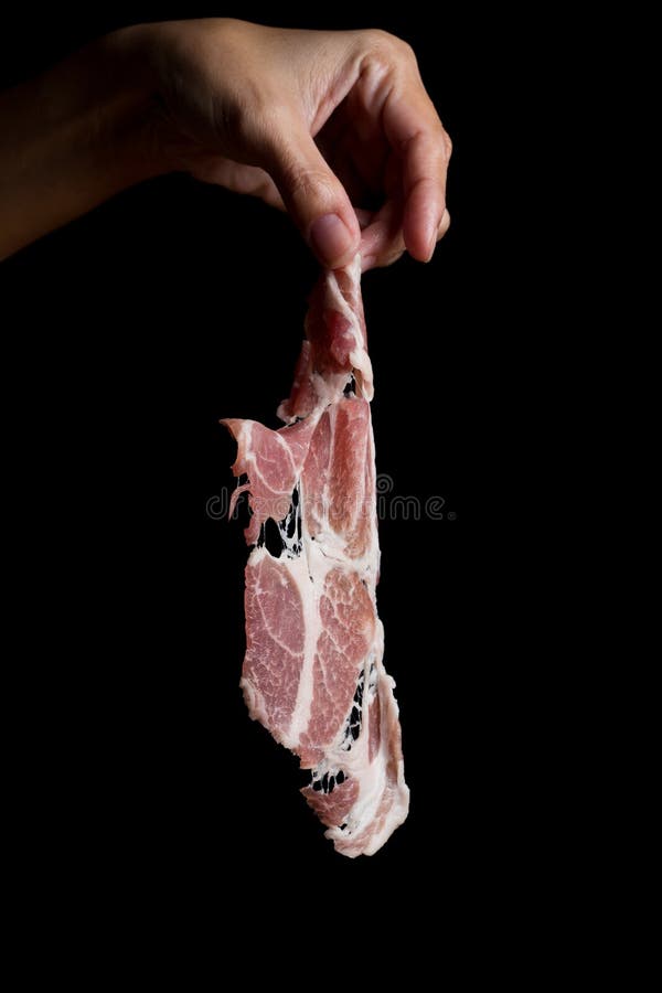 Raw meat in woman hand stock photo. Image of pork, small - 56871012