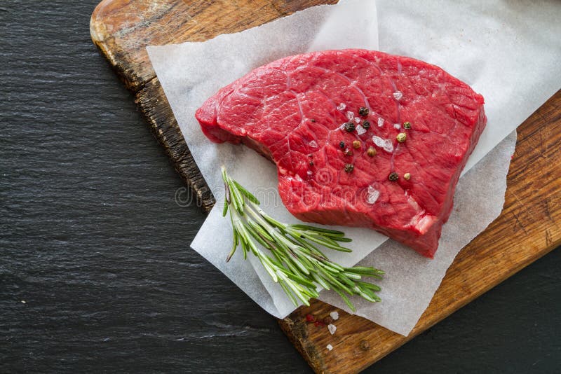 Raw Meat on Wood Background Stock Image - Image of steak, rosemary ...