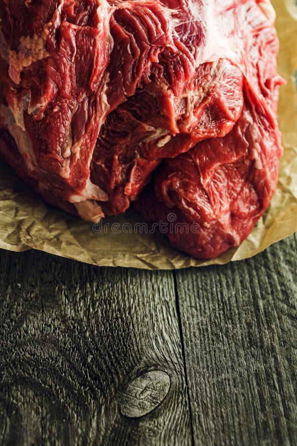 Raw Meat on a Wooden Background Stock Image - Image of beefsteak ...