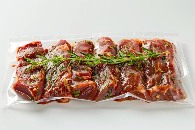 Raw Meat Wrapped in Plastic on White Surface Stock Photo - Image of ...
