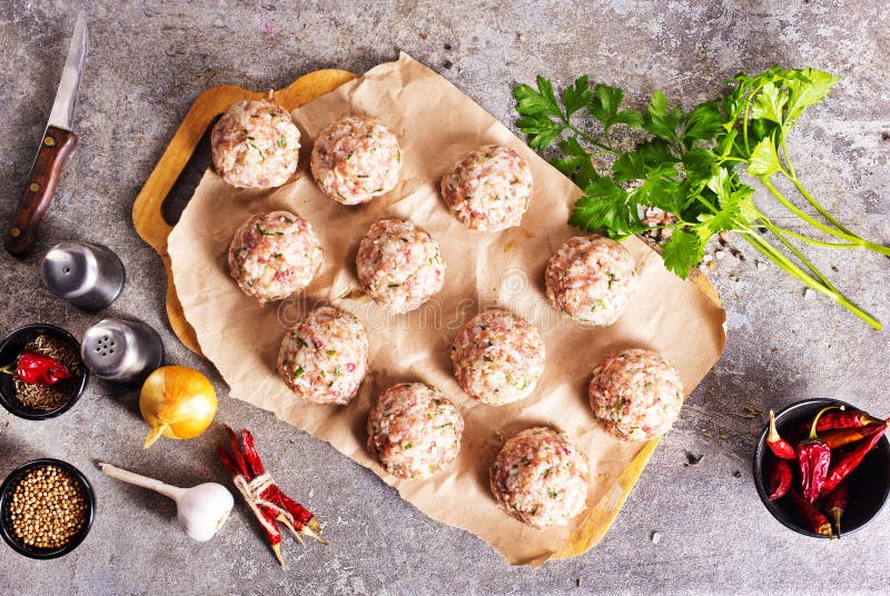 Raw Meatball Over Beton Ready for Cooking Stock Image - Image of ...
