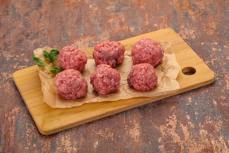 Raw Meatball Over Wooden Background Stock Image - Image of pork ...