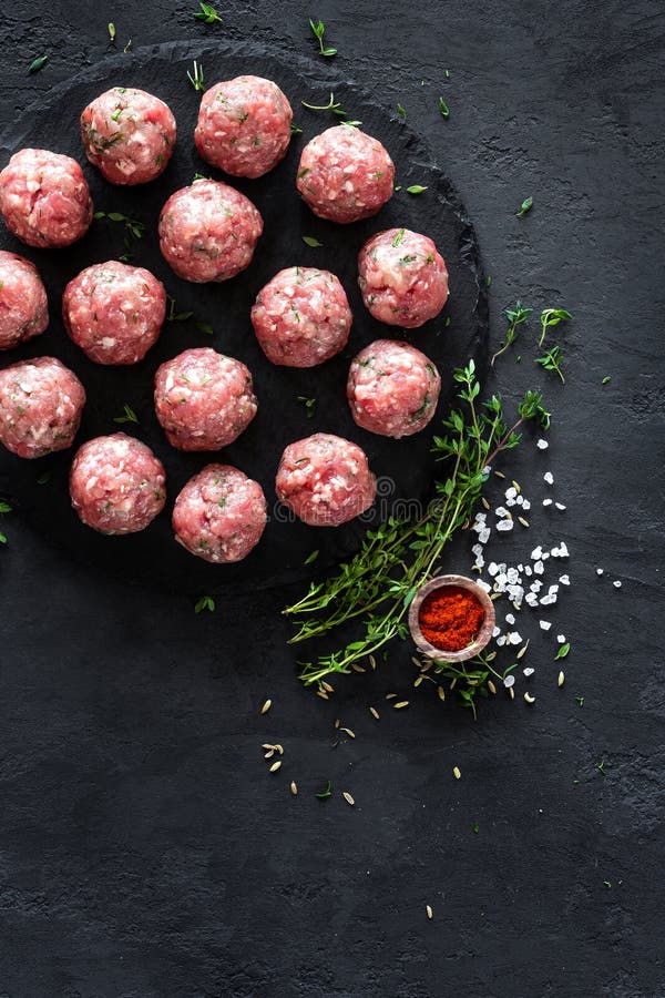 Raw Meatballs on Dark Background Stock Photo - Image of meat, market ...