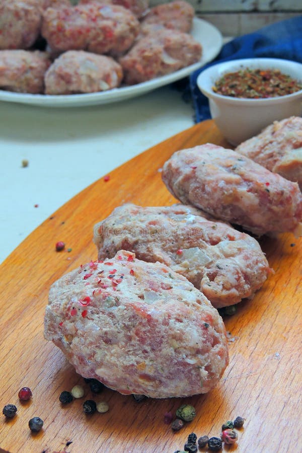 Raw meatballs with spices stock image. Image of department - 86673245