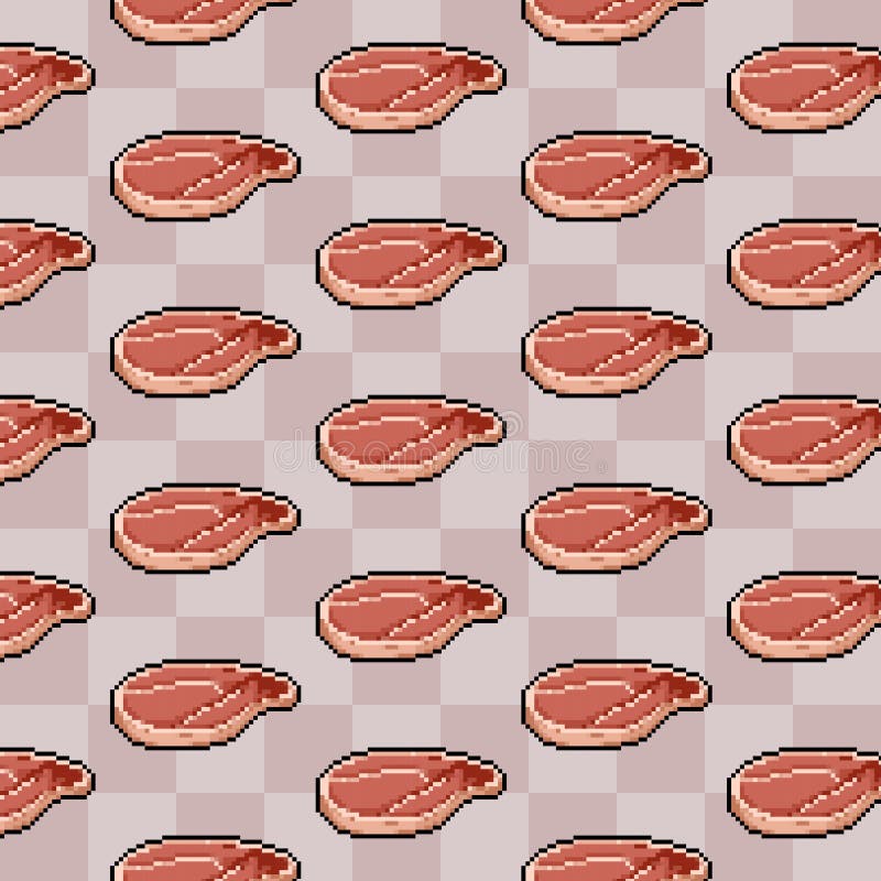 Raw Steak Meats Pattern Pixel Art Vector Stock Vector - Illustration of ...