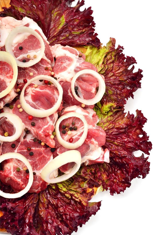 Raw Meet Pieces with Sliced Onion and Black Pepper Stock Image - Image ...