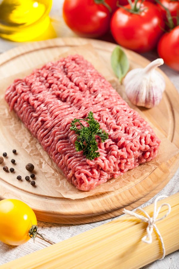 Raw minced beef stock image. Image of vegetables, board - 60375387